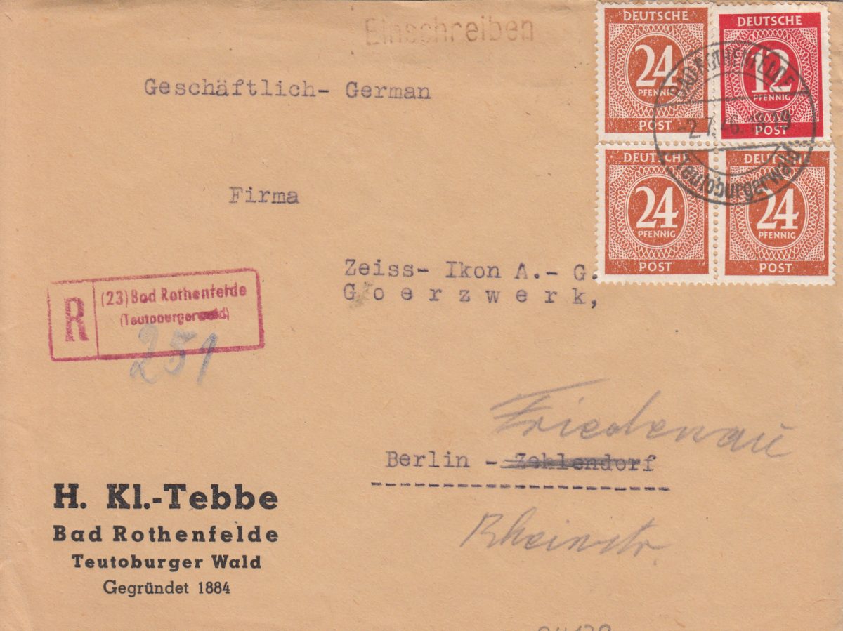 R-Stempel Bizone – Einschreiben aus Niedersachsen