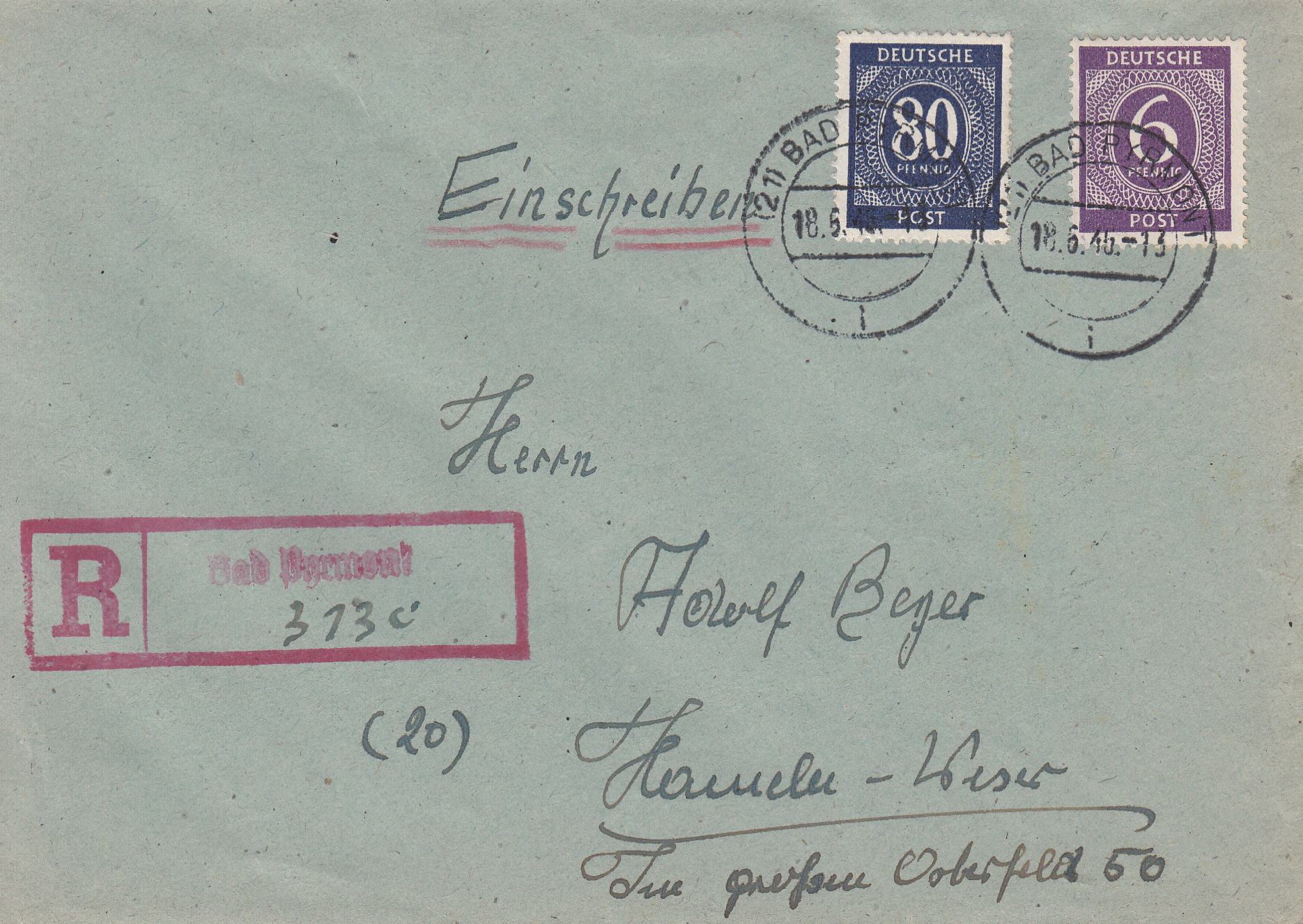 R-Stempel Bizone – Einschreiben aus Niedersachsen