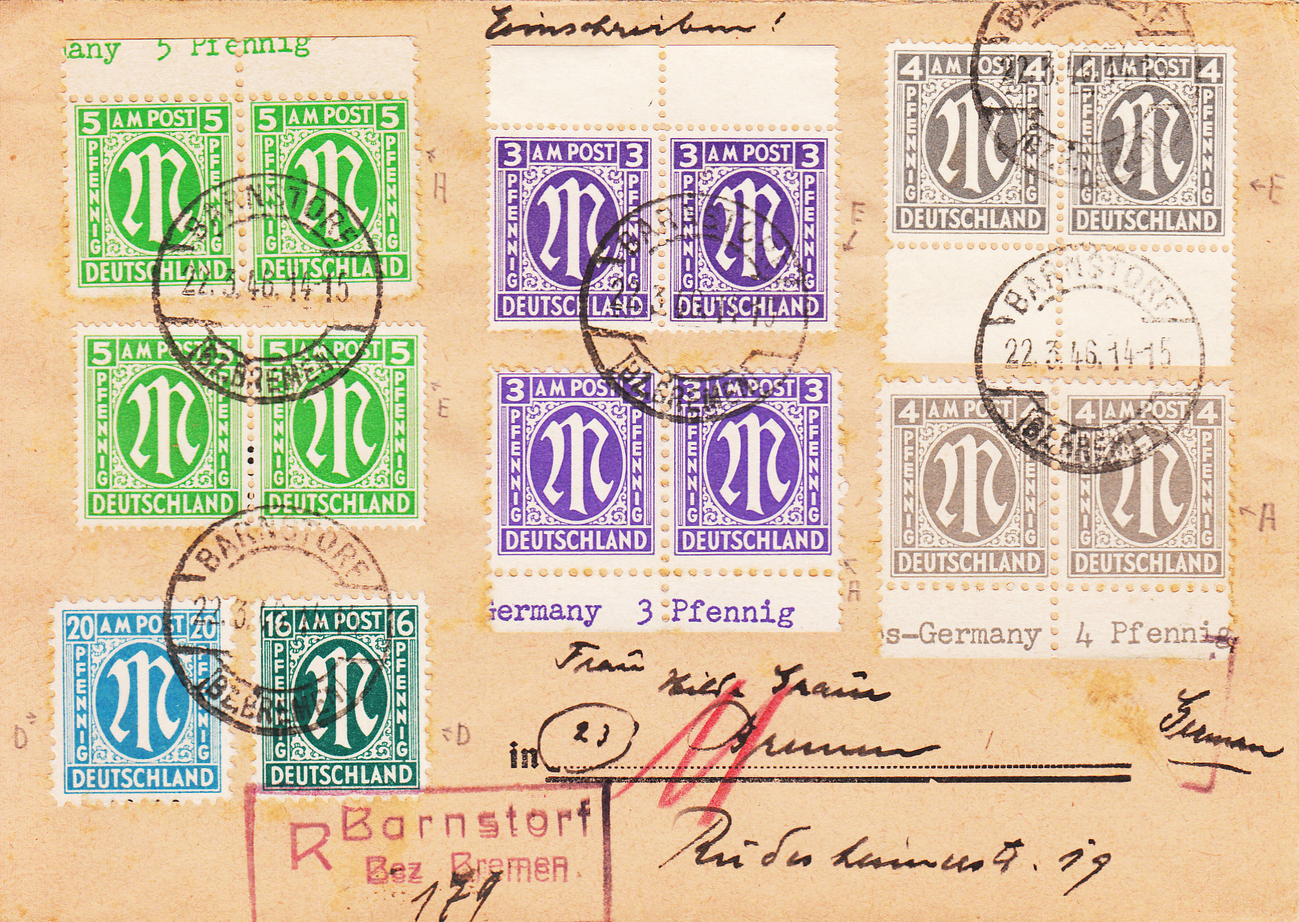 R-Stempel Bizone – Einschreiben aus Niedersachsen