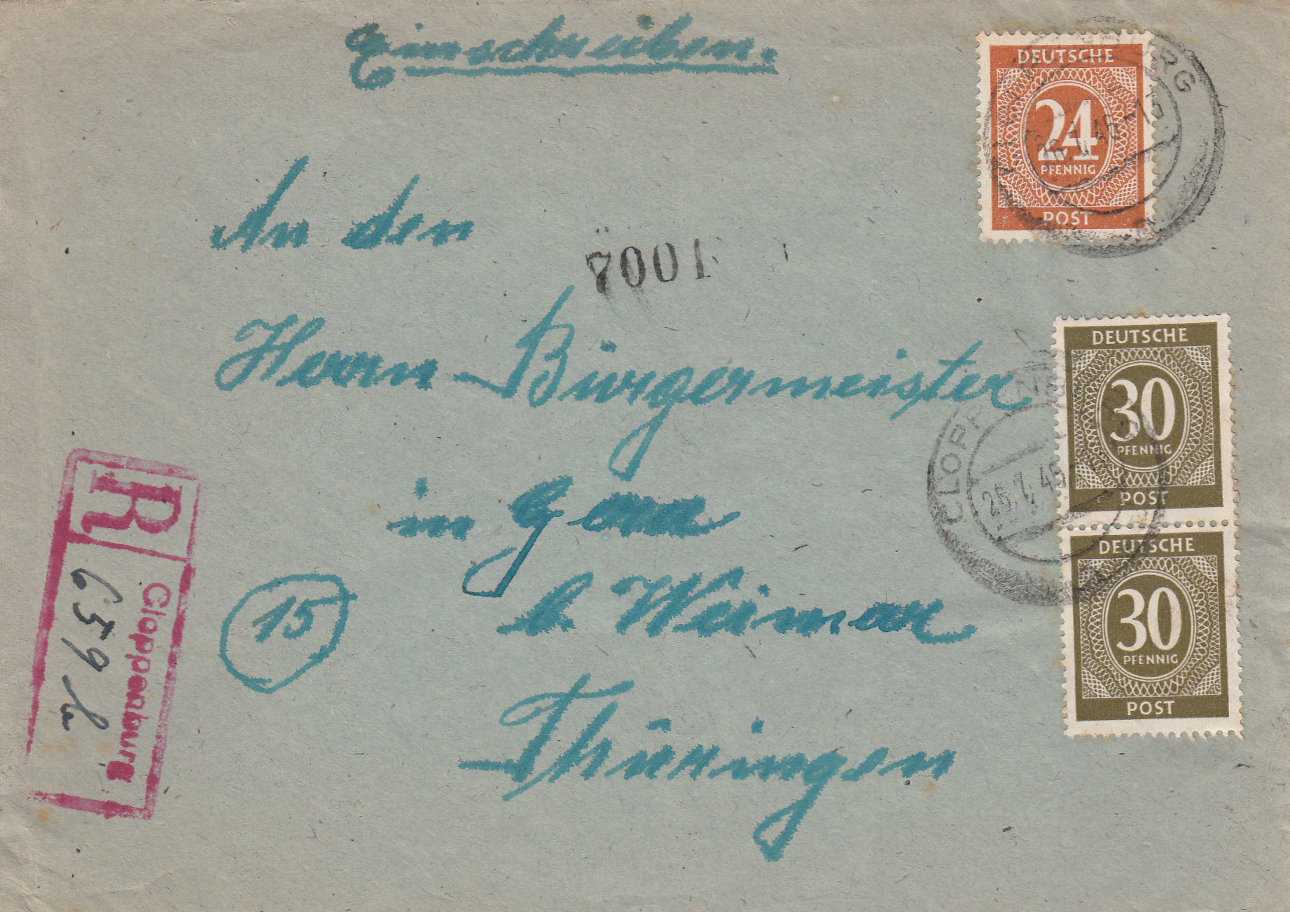 R-Stempel Bizone – Einschreiben aus Niedersachsen