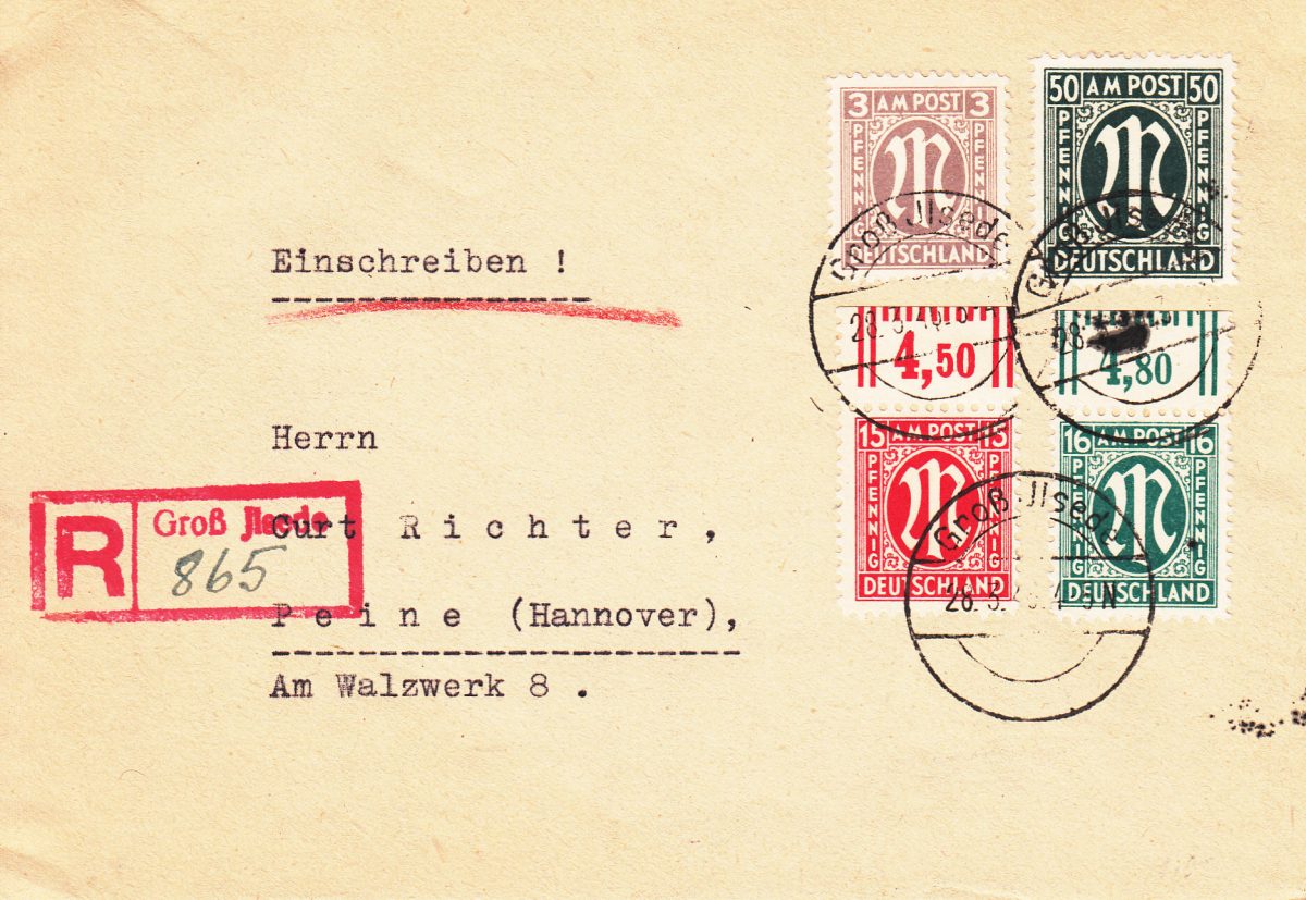 R-Stempel Bizone – Einschreiben aus Niedersachsen