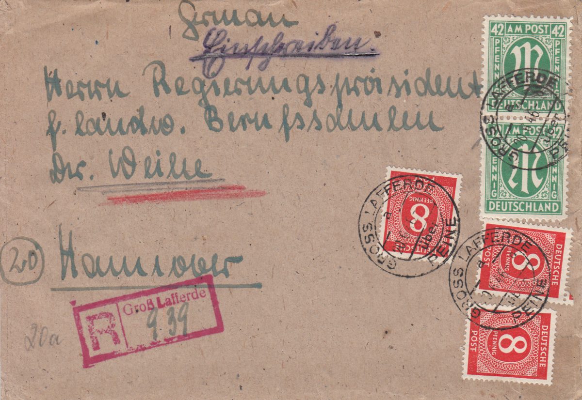 R-Stempel Bizone – Einschreiben aus Niedersachsen