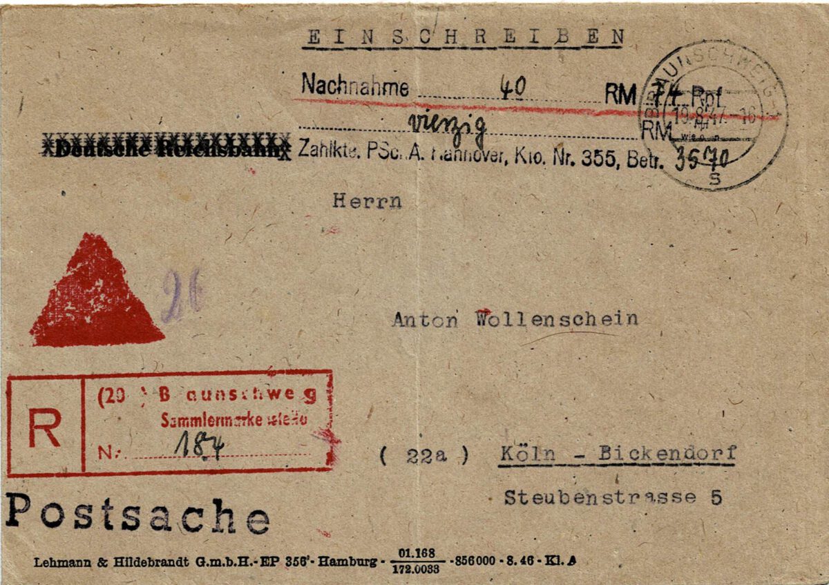 Sammlermarkenstelle – Einschreiben aus Niedersachsen